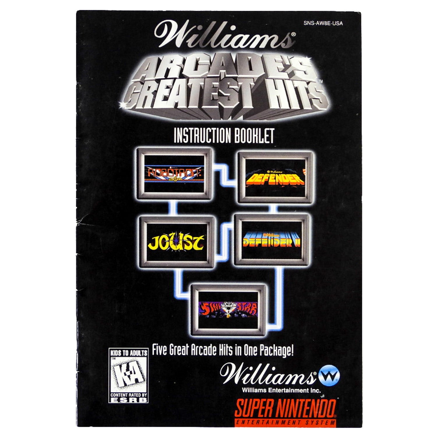 Williams Arcade's Greatest Hits [Manual] (Super Nintendo / SNES ...