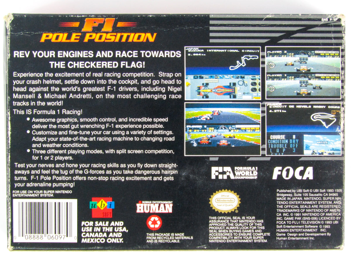 F1 Pole Position (Super Nintendo / SNES) – Retro MTL